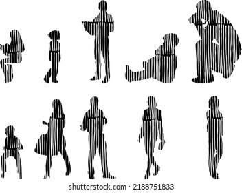 Vector Silhouettes Outline Silhouettes People Contour Stock Vector ...