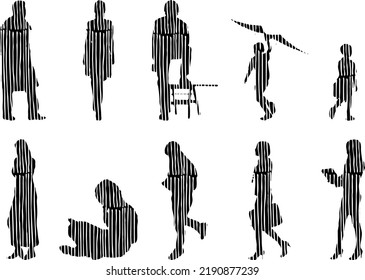 Vector Silhouettes Outline Silhouettes People Contour Stock Vector ...