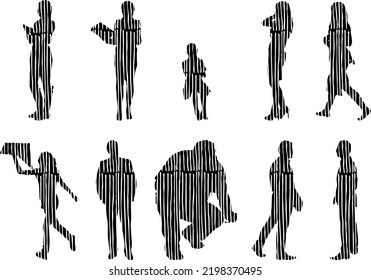 Vector Silhouettes Outline Silhouettes People Contour Stock Vector ...