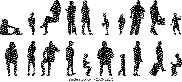 Vector Silhouettes Outline People Contour Drawing Stock Vector (Royalty ...