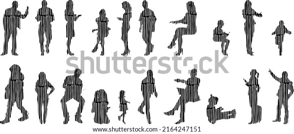 Vector Silhouettes Outline Silhouettes People Contour Stock Vector ...