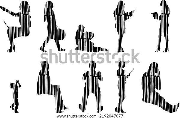 Vector Silhouettes Outline Silhouettes People Contour Stock Vector ...