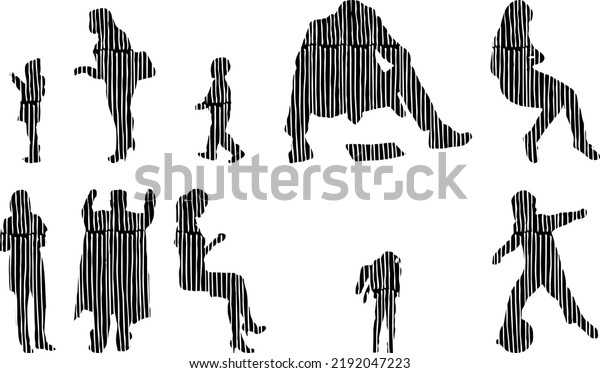Vector Silhouettes Outline Silhouettes People Contour Stock Vector ...
