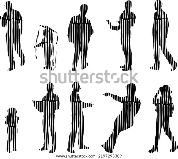 Vector Silhouettes Outline Silhouettes People Contour Stock Vector ...