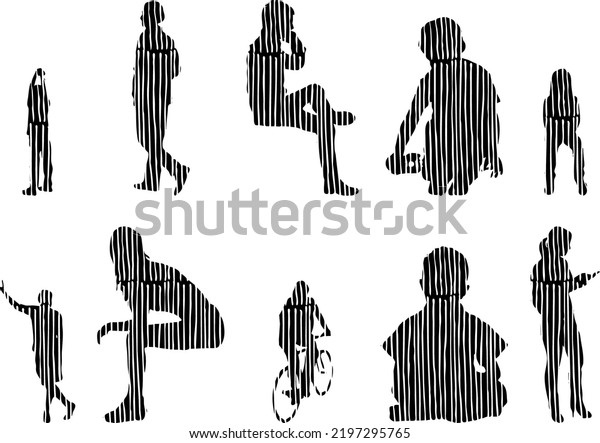 Vector Silhouettes Outline Silhouettes People Contour Stock Vector ...
