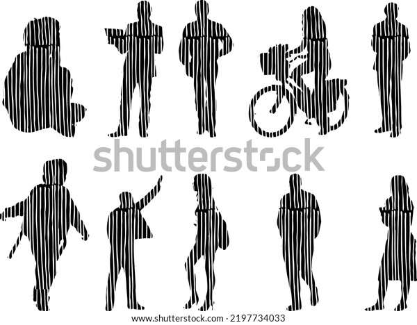 Vector Silhouettes Outline Silhouettes People Contour Stock Vector ...