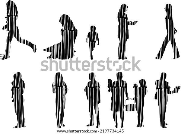 Vector Silhouettes Outline Silhouettes People Contour Stock Vector ...