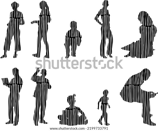 Vector Silhouettes Outline Silhouettes People Contour Stock Vector ...