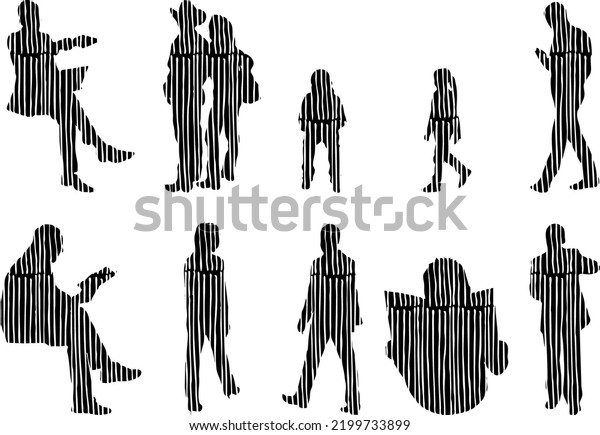 Vector Silhouettes Outline Silhouettes People Contour Stock Vector ...