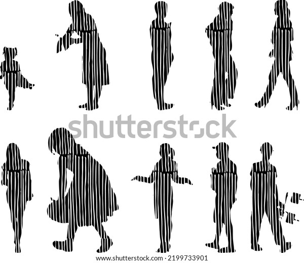 Vector Silhouettes Outline Silhouettes People Contour Stock Vector ...