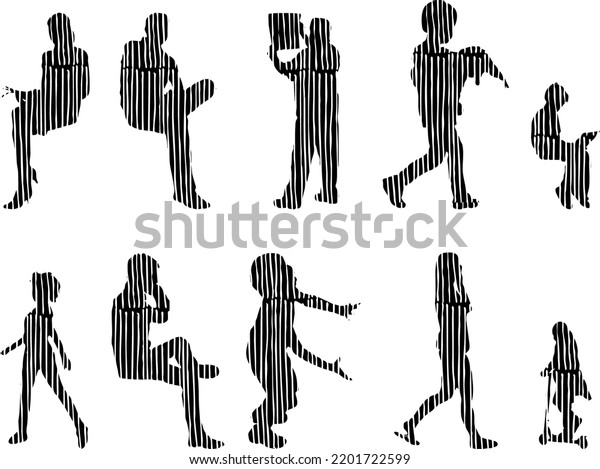 Vector Silhouettes Outline Silhouettes People Contour Stock Vector ...