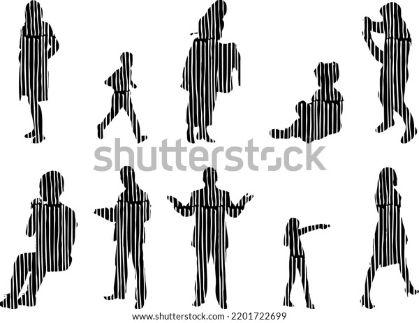 Vector Silhouettes Outline Silhouettes People Contour Stock Vector ...