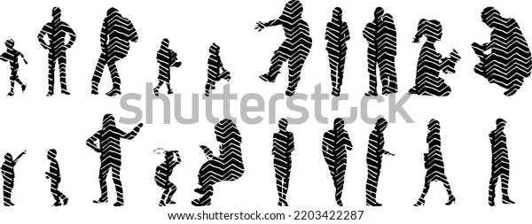 Vector Silhouettes Outline People Contour Drawing Stock Vector (Royalty ...