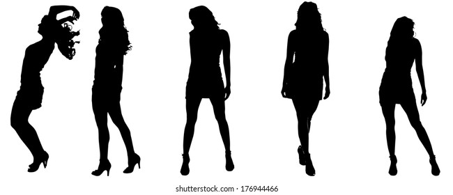 Vector Silhouettes Sexy Women Long Hair Stock Vector Royalty Free 176944466 Shutterstock