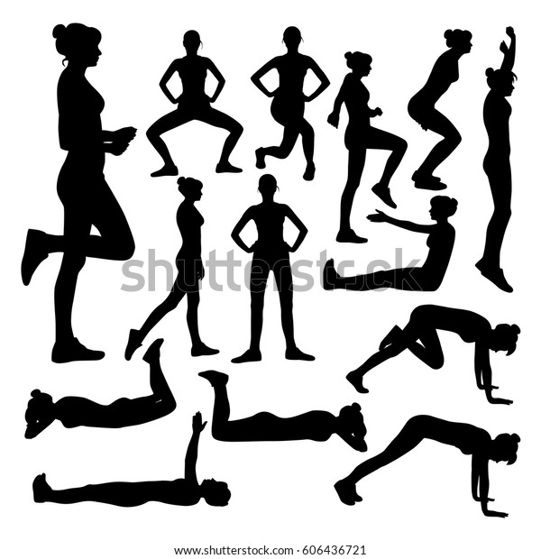 Vector Silhouettes Woman Doing Exercises Whole Stock Vector (Royalty ...