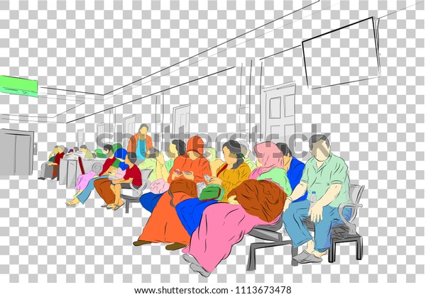 Vector Simple Sketch People Waiting Room Stock Vector (Royalty Free ...