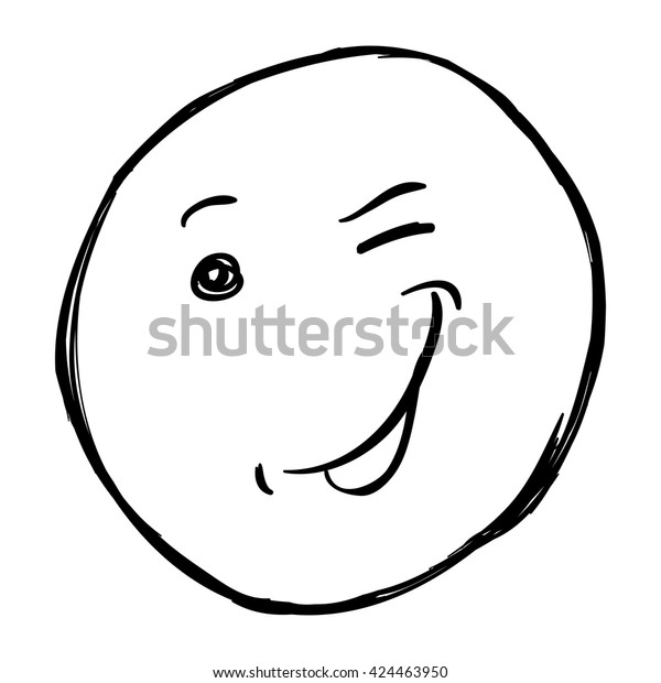 Vector Single Sketch Emoticon Winking Smiley Stock Vector (Royalty Free ...