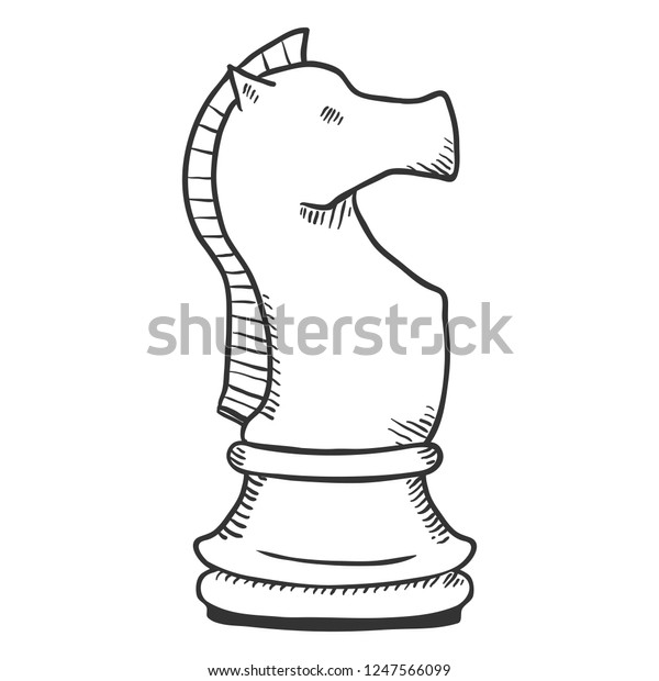 Vector Single Sketch Illustration Knight Chess Stock Vector (Royalty ...