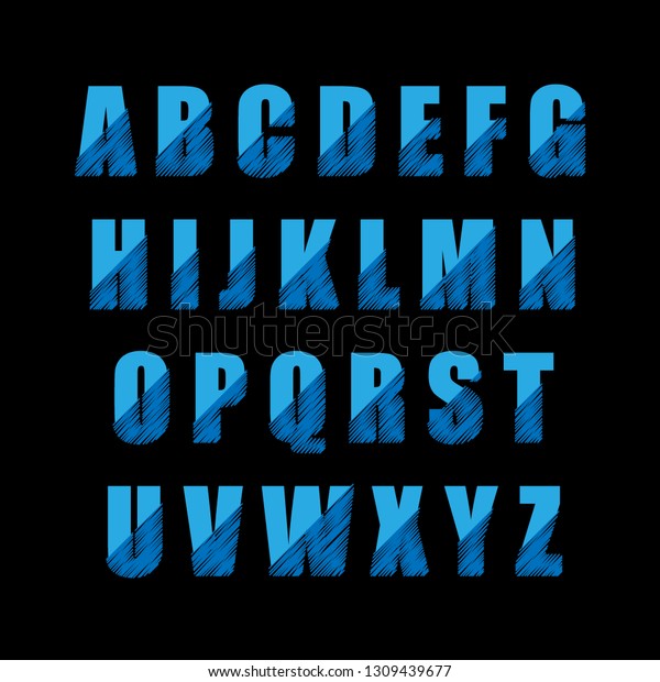 Vector Sketch Alphabet Blue Colors On Stock Vector (Royalty Free ...