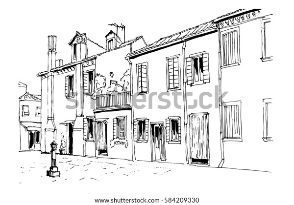 Vector Sketch Architecture Burano Island Venice Stock Vector (Royalty ...