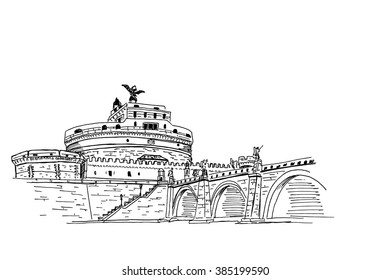 Vector Sketch Castle Sant Angelo Rome Stock Vector (Royalty Free ...