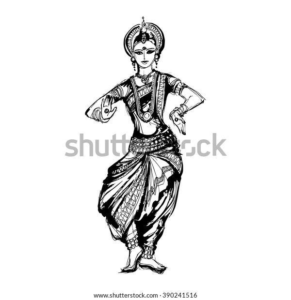 Vector Sketch Dancing Girl Indian Costume Stock Vector (Royalty Free ...
