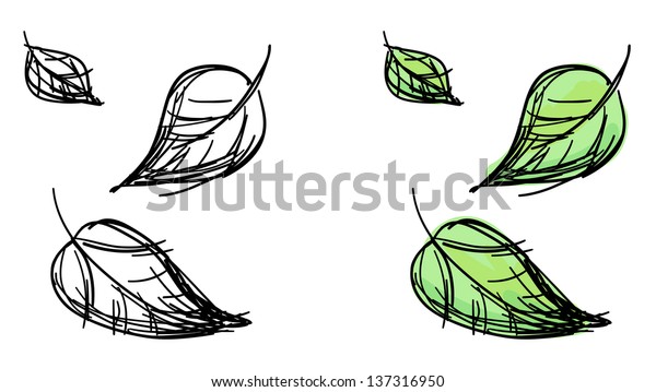 Esbozo vectorial de hojas caídas. Variantes: vector de stock (libre de ...