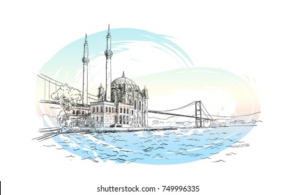 Vector Sketch Famous Turkish Landmark Ortakoy Stock Vector (Royalty ...