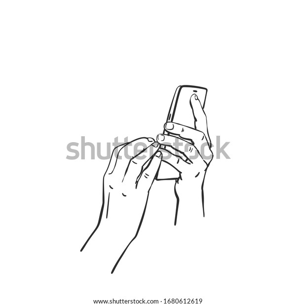 Vector Sketch Hands Holding Smartphone Hand Stock Vector (Royalty Free ...