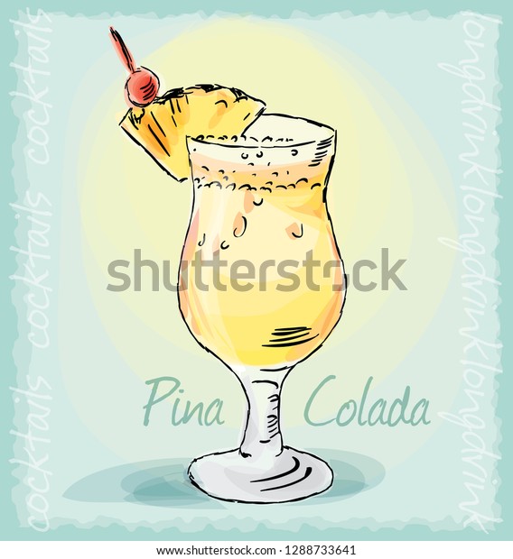 Vector Sketch Illustration Pina Colada Cocktail: เวกเตอร์สต็อก (ปลอดค่า ...