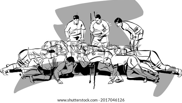 Vector Sketch Illustration Rugby Team Players Stock Vector (Royalty ...