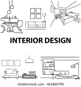 Vector Sketch Interior Design Doodle Style Stock Vector (Royalty Free ...