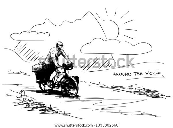 Vector Sketch Long Distance Cyclist Travel Stock Vector (Royalty Free ...