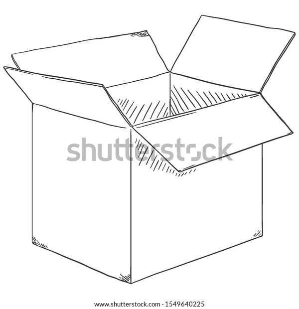 Vector Sketch Open Cubicle Cardboard Box 스톡 벡터(로열티 프리) 1549640225