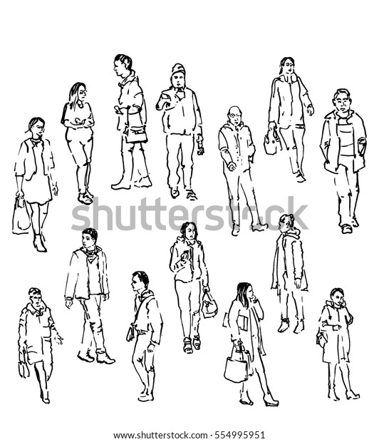 Vector Sketch People Line Drawing Figures 스톡 벡터(로열티 프리) 554995951