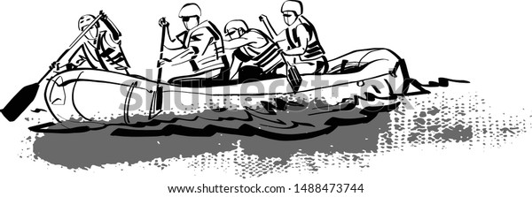 Vector Sketch Rafting Boat On River Stock Vector (Royalty Free ...