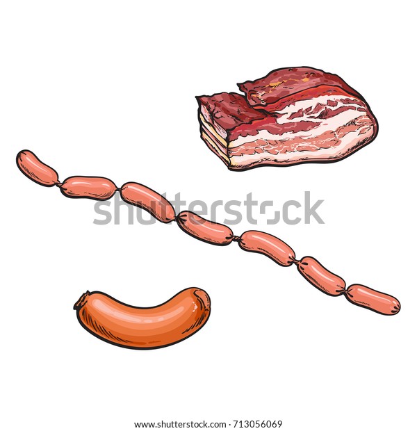 Vector Sketch Sausage Chain Single Sausage Stock Vector (Royalty Free ...