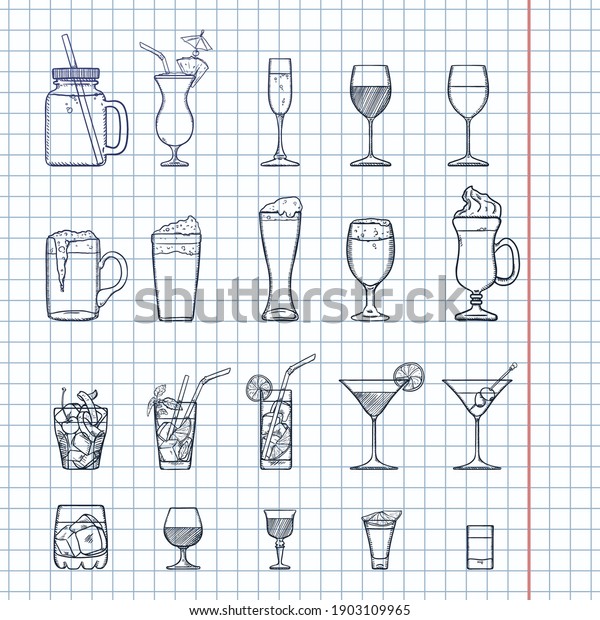 Vector Sketch Set Alcohol Soft Drinks Stock Vector (Royalty Free ...