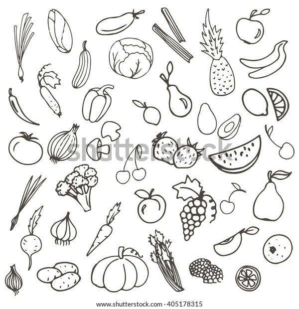 Vector Sketch Set Contour Line Fruits Stock Vector (Royalty Free) 405178315