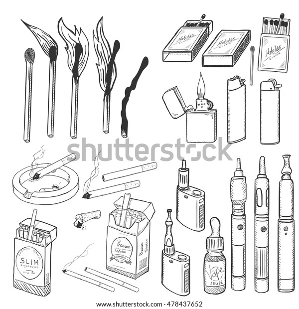 Vector Sketch Set Smoking Vaping Cigarettes Stock Vector (Royalty Free ...