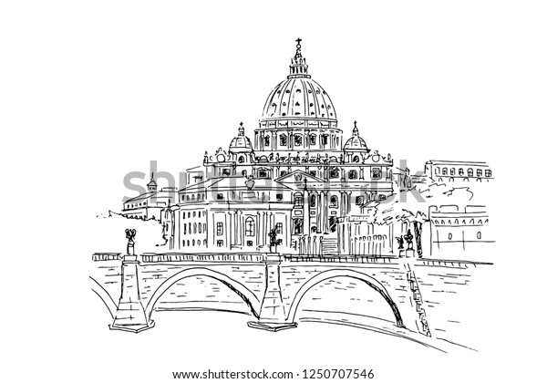 Vector Sketch St Peters Basilica Rome Stock Vector (Royalty Free ...