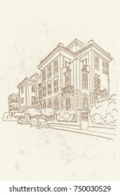Vector Sketch Street Scene Rome Italy Stock Vector (Royalty Free) 750030529