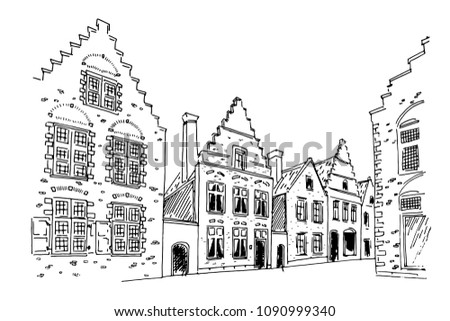 Vector Sketch Traditional Architecture Town Bruges Vector de stock ...