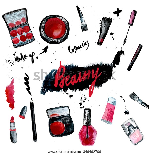 Vector Sketch Watercolor Glamorous Make Set Stock Vector (Royalty Free ...