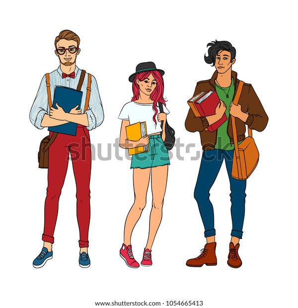 Vector Sketch Young Teen Students Set Stock Vector (Royalty Free ...