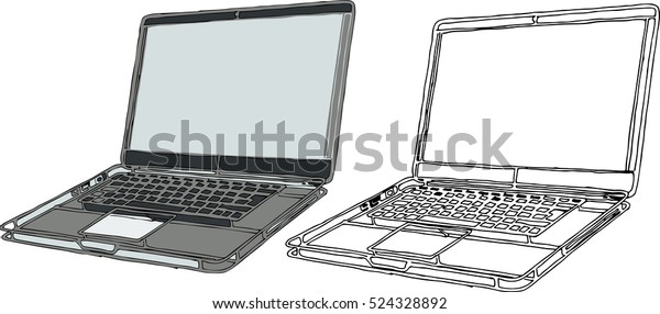 Vector Sketched Laptop Doodle Style Stock Vector (Royalty Free) 524328892