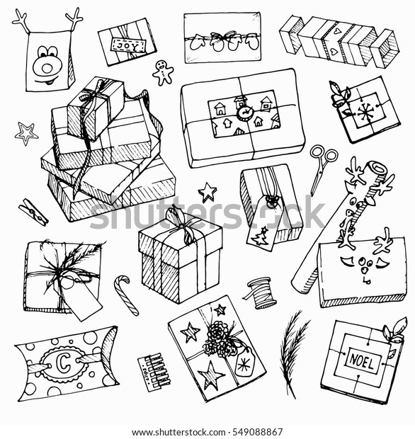 Vector Sketches Gift Wrapping On White Stock Vector (Royalty Free ...