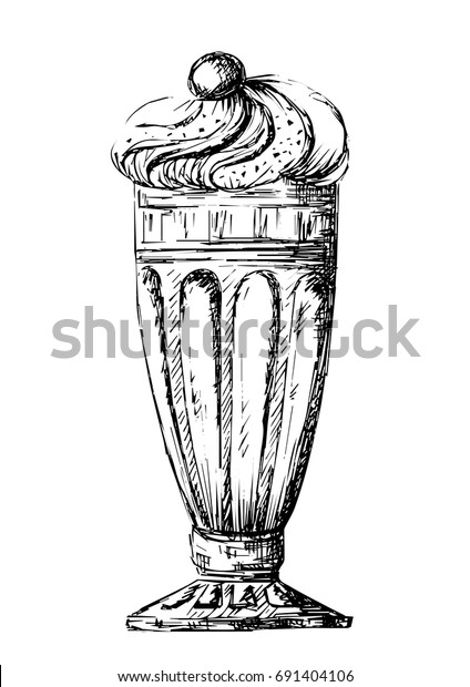 Vector Sketching Contour Ice Cream Glass Stock Vector (Royalty Free ...