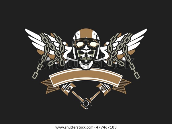 vector skull emblem in the helmet with the pistons on a white ... vector skull emblem in the helmet with the pistons on a white ...