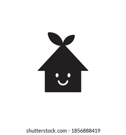 Vector Smiling House Icon Leaves Stock Vector (Royalty Free) 1856888419 ...